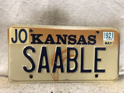 1992 Kansas Vanity License Plate “SAABLE” | eBay