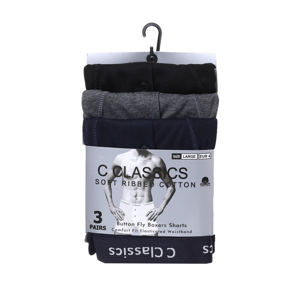 3/6 Pack Men's Boxer Shorts Soft Cotton Button Fly Underwear Underpants ...