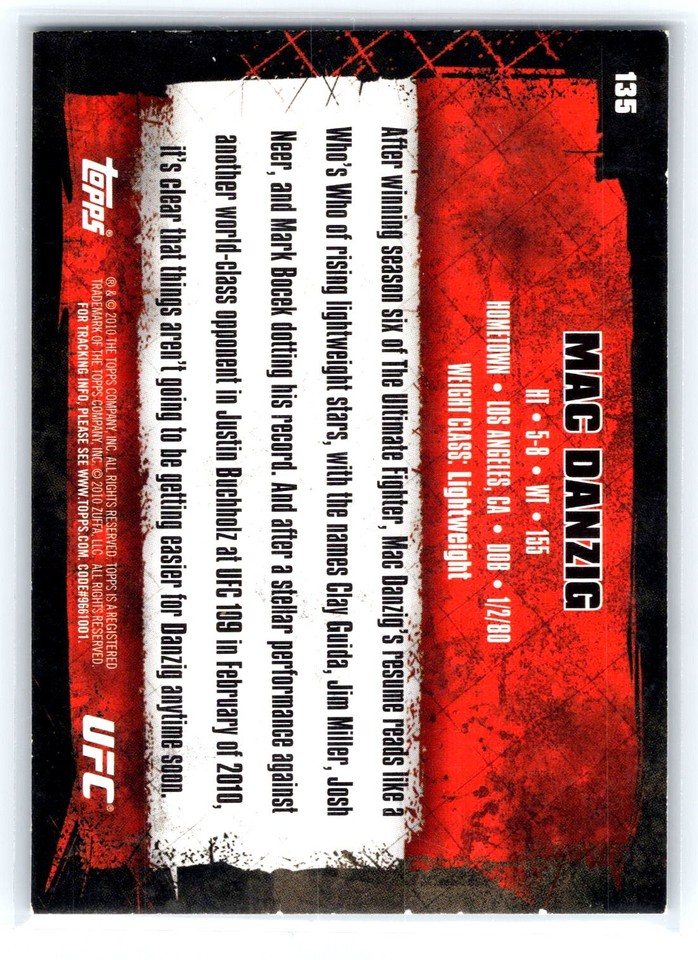 Mac Danzig Signed Autographed Card 2010 Topps UFC #135 "To Dan" | eBay