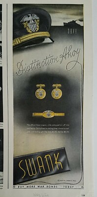1943 Swank Navy insignia cufflinks tie bar military cap vintage jewelry ...