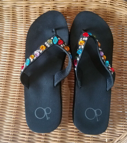 OP Black Wedge Flip Flops with Colored Gems | eBay