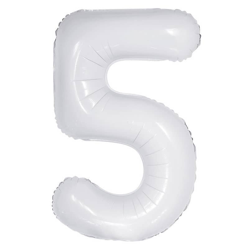 White Number 5 Giant Numeral Foil Balloon 86CM (34") Birthday Party ...