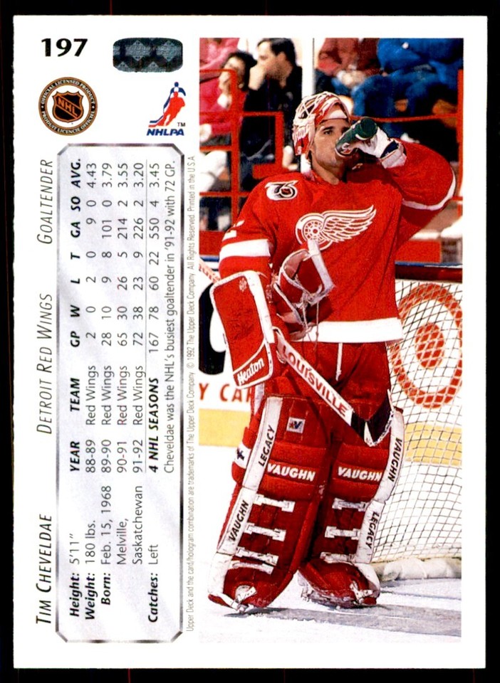 1992-93 Upper Deck Tim Cheveldae . Detroit Red Wings #197 | eBay