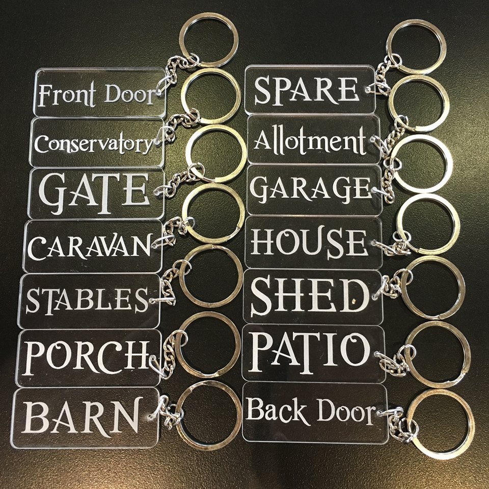 LASER ENGRAVED ACRYLIC KEY NAME TAG KEYRING KEYCHAIN FOBS ORGANISE ...