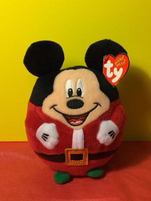 Disney TY Mickey Mouse Santa Claus Red Beanie Ballz Plush Christmas ...
