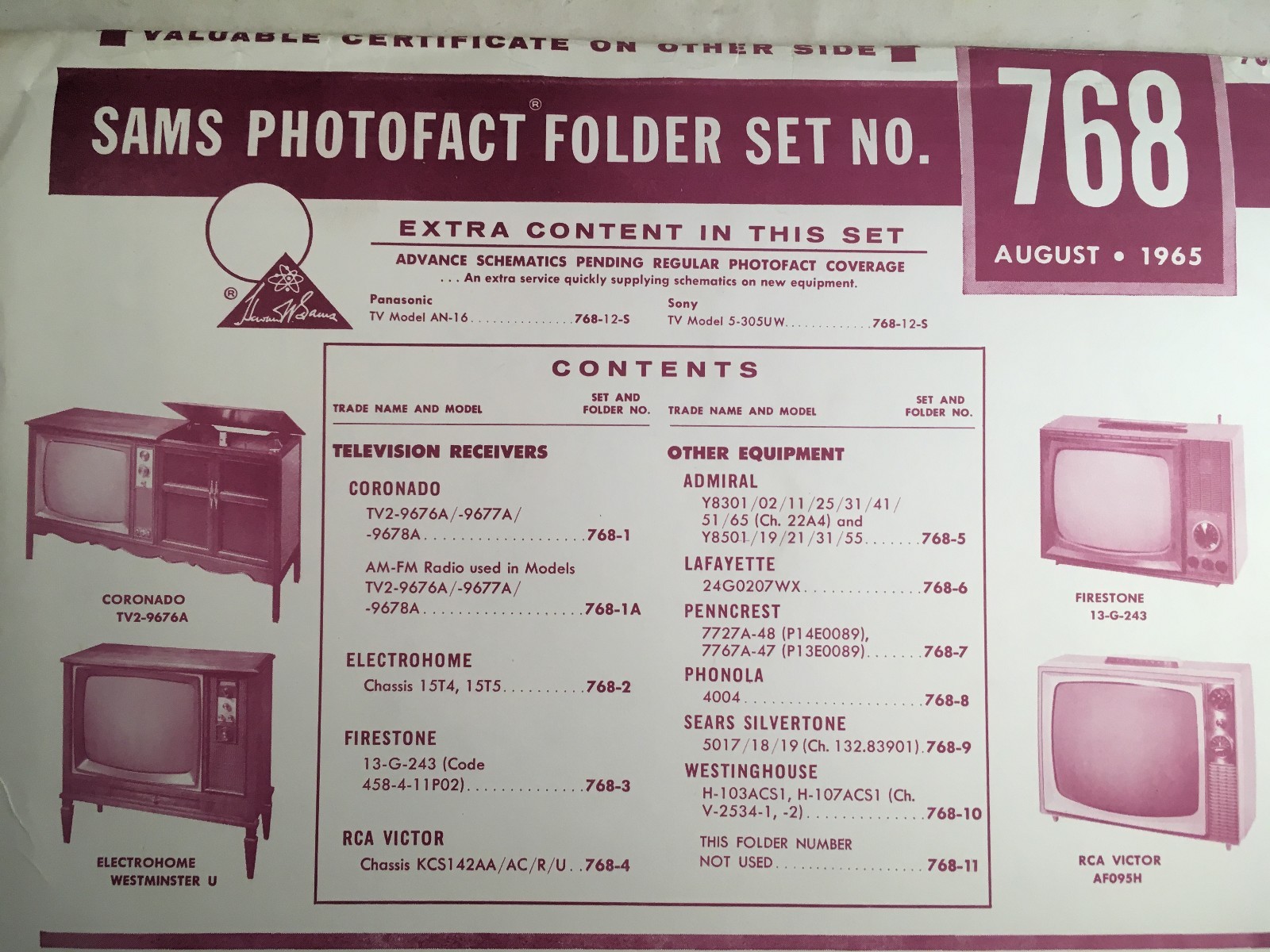 SAMS PHOTOFACT FOLDER SET NO. 768, 1965, SCHEMATICS & SERVICE MANUALS ...