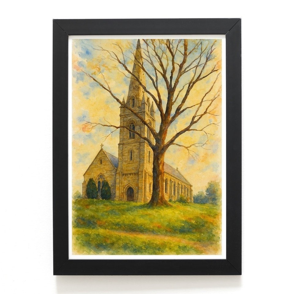 A6 PRINT - The Parish Church, Twigworth - Vintage Art Style | eBay UK