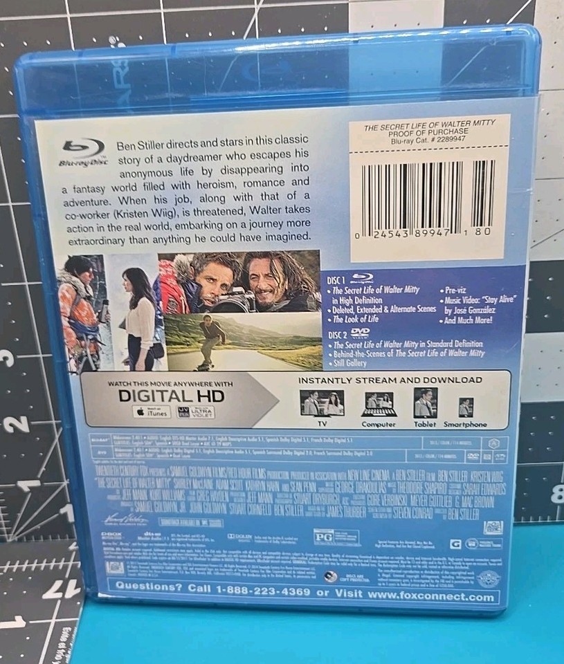 The Secret Life of Walter Mitty Blu-ray Only Ben Stiller Pre Owned | eBay