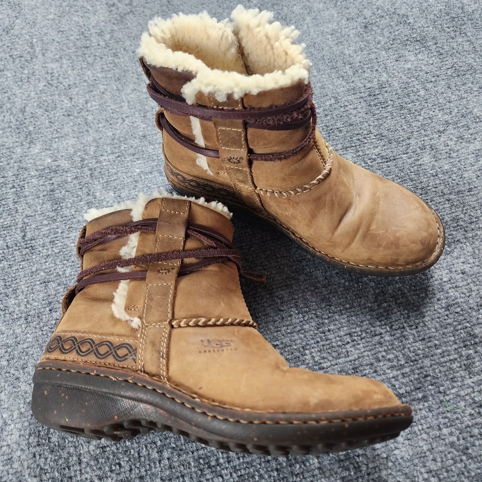 UGG Australia 6 Boots Cove La Jolla Toast Brown Leather Shearling Tie ...