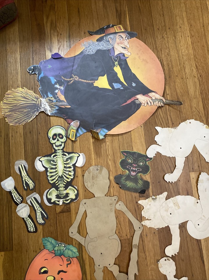 12 Vintage Paper Halloween Decorations Beistle Diecut Witch Skeleton ...