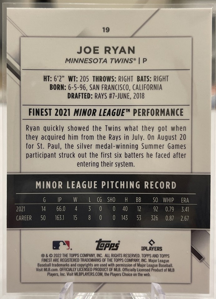 2022 Topps Finest #19 JOE RYAN Rookie RC Minnesota Twins | eBay