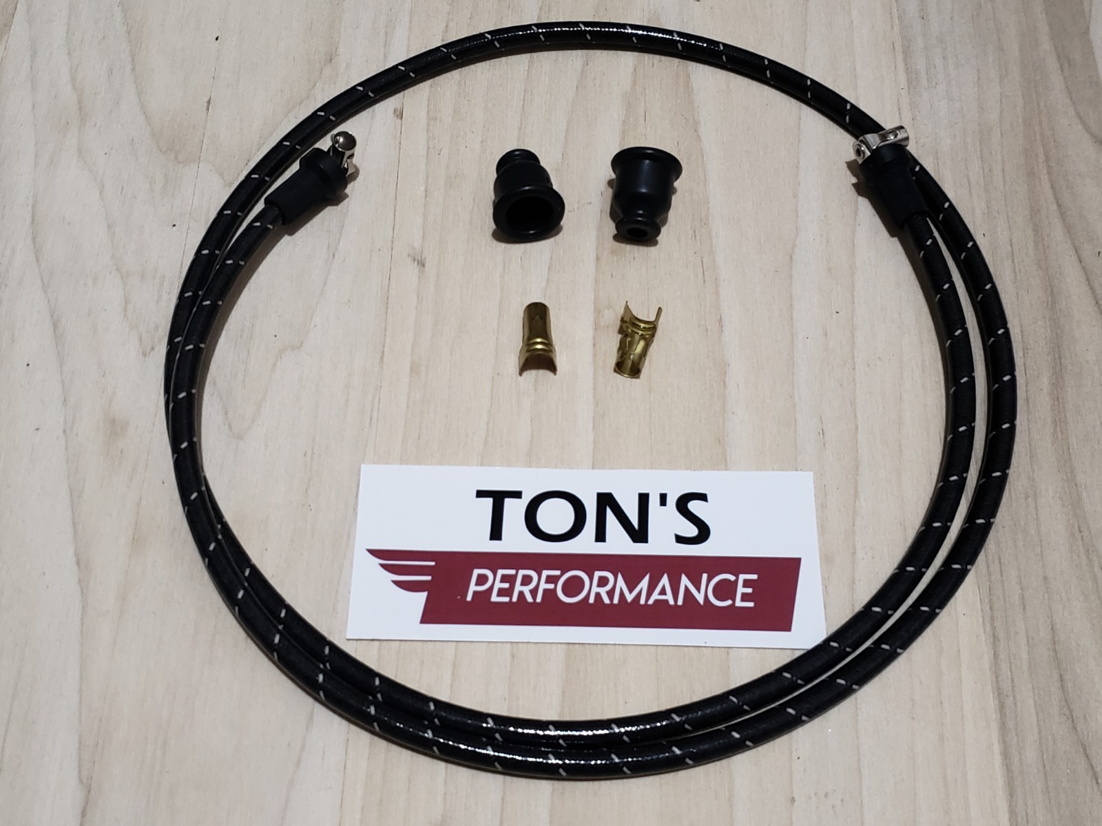 48" RAJAH ENDS VINTAGE BRAIDED CLOTH BLACK WHITE COPPER SPARK PLUG WIRE ...