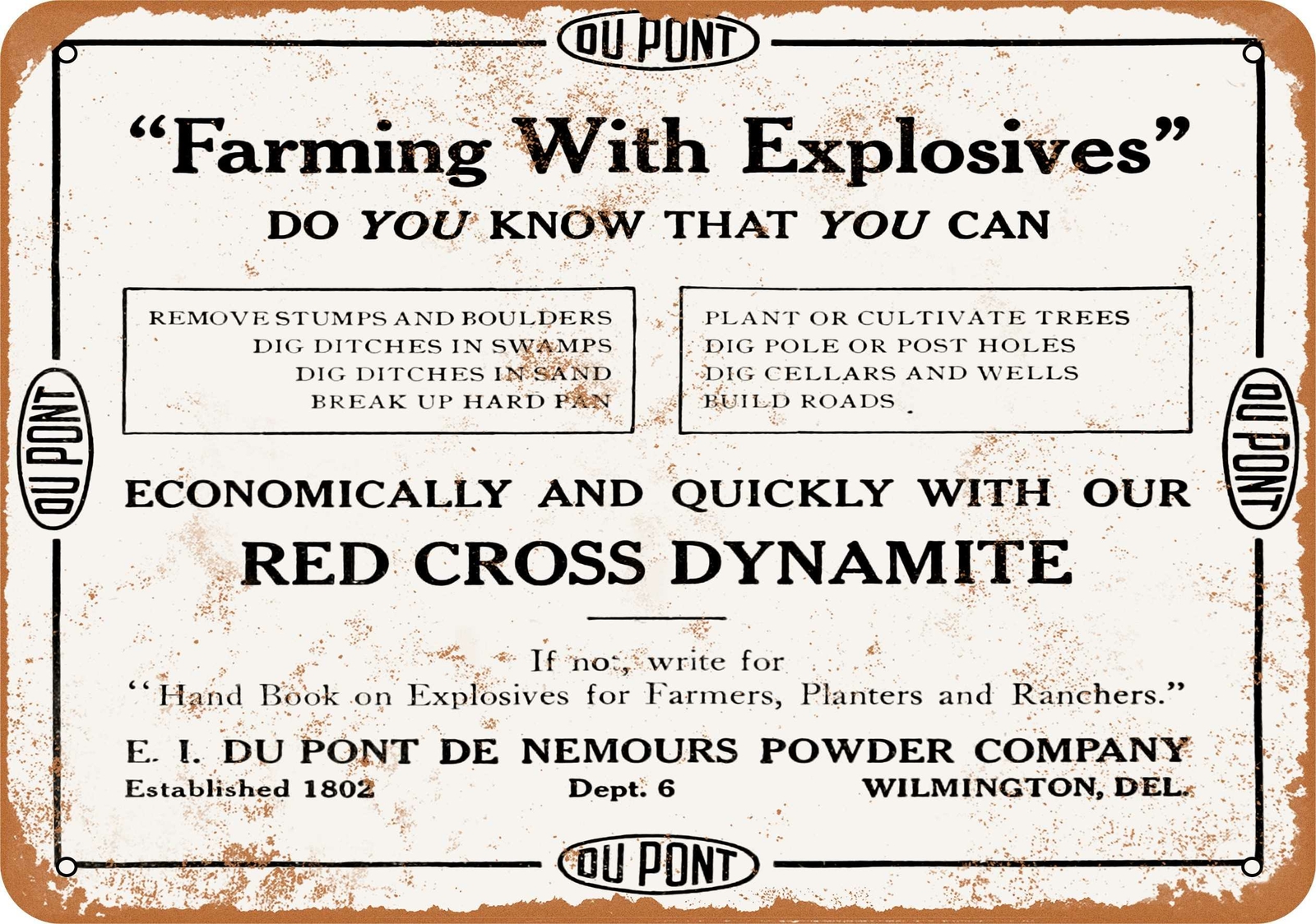 Metal Sign - 1910 Red Cross Dynamite Farming With Explosives - Vintage ...