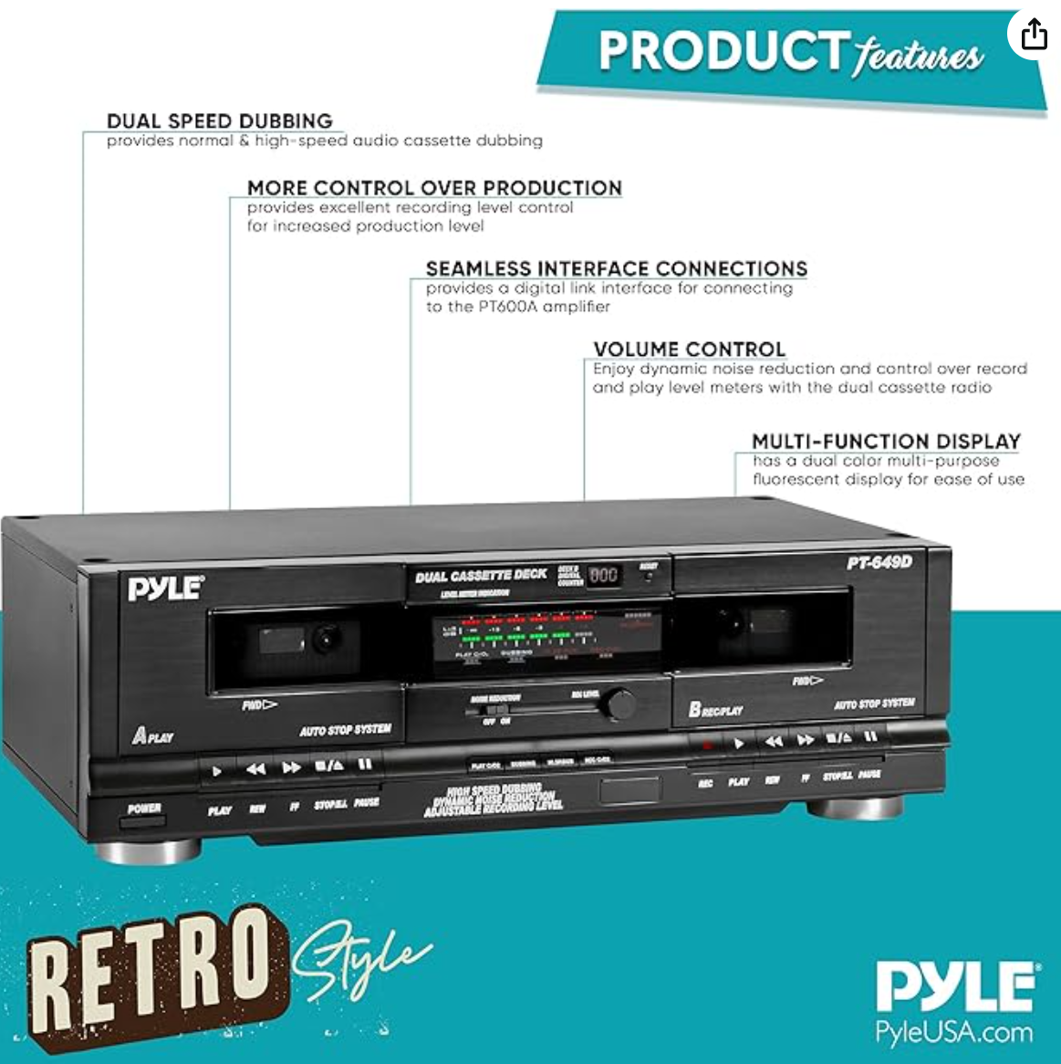 Pyle PT649D Dual Cassette Deck - Black 68888712835 | eBay