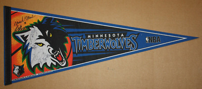2006 Minnesota Timberwolves 30x12 Pennant Auto Mark Madsen Randy Foye ...