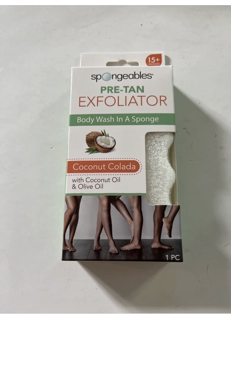 Spongeables Coconut Colada Pre-tan Exfoliator Body Wash Sponge Tanning ...