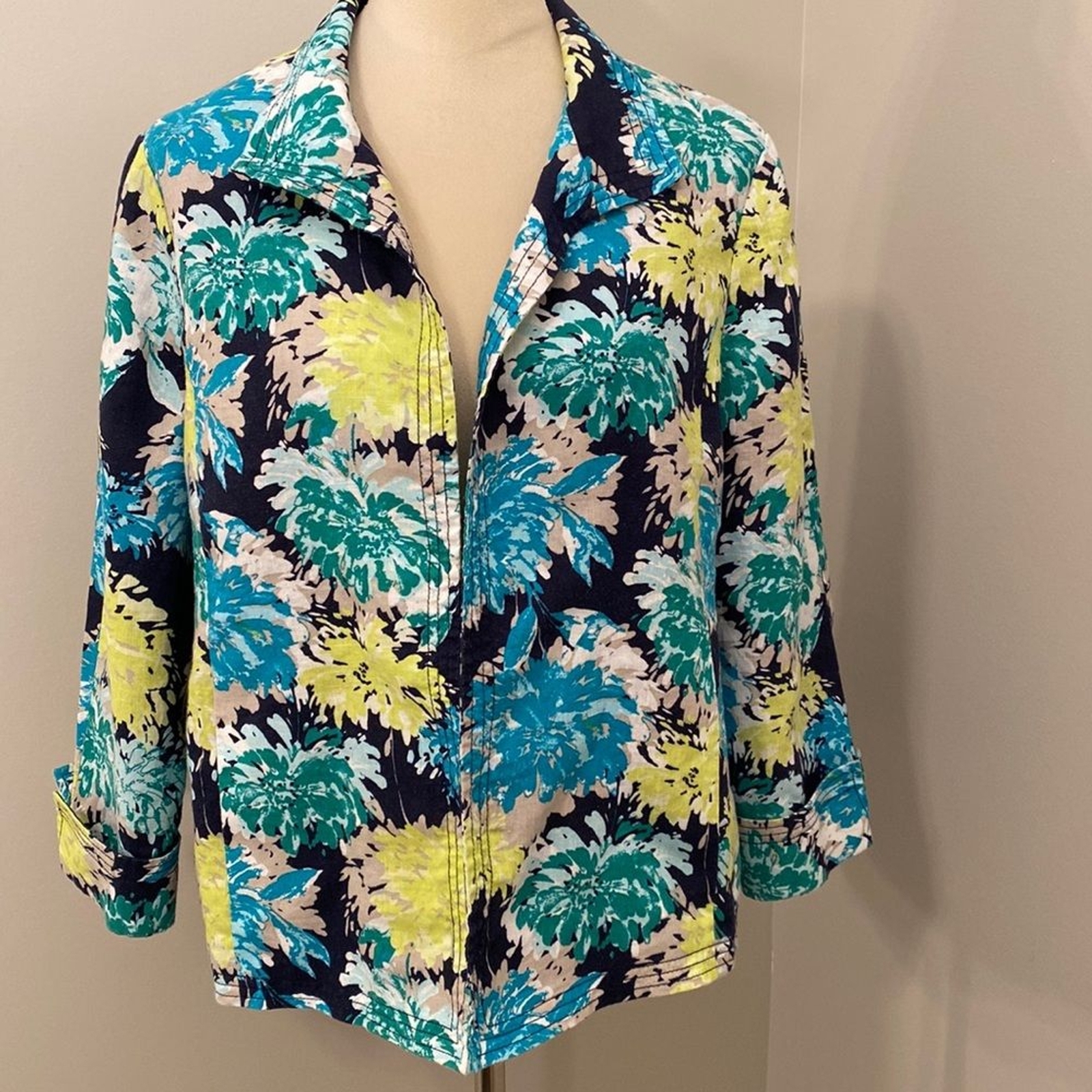 100% linen Kim Rogers lined floral spring jacket - Gem