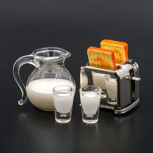 1:12 Miniature Glass Milk Pitcher Cups Toaster Set Kitchen Drinks ...