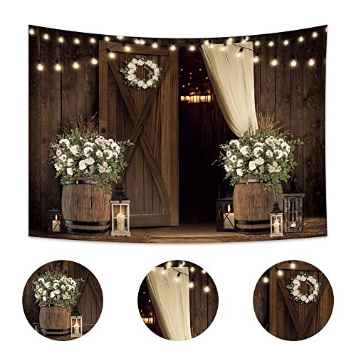 Wedding Backdrop Feet Vintage Country White Floral 7Wx5H Rustic Barn ...
