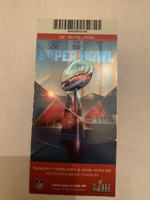 Super Bowl 53 LIII Ticket Stub 100% Authentic. Rare Suite Level Red ...