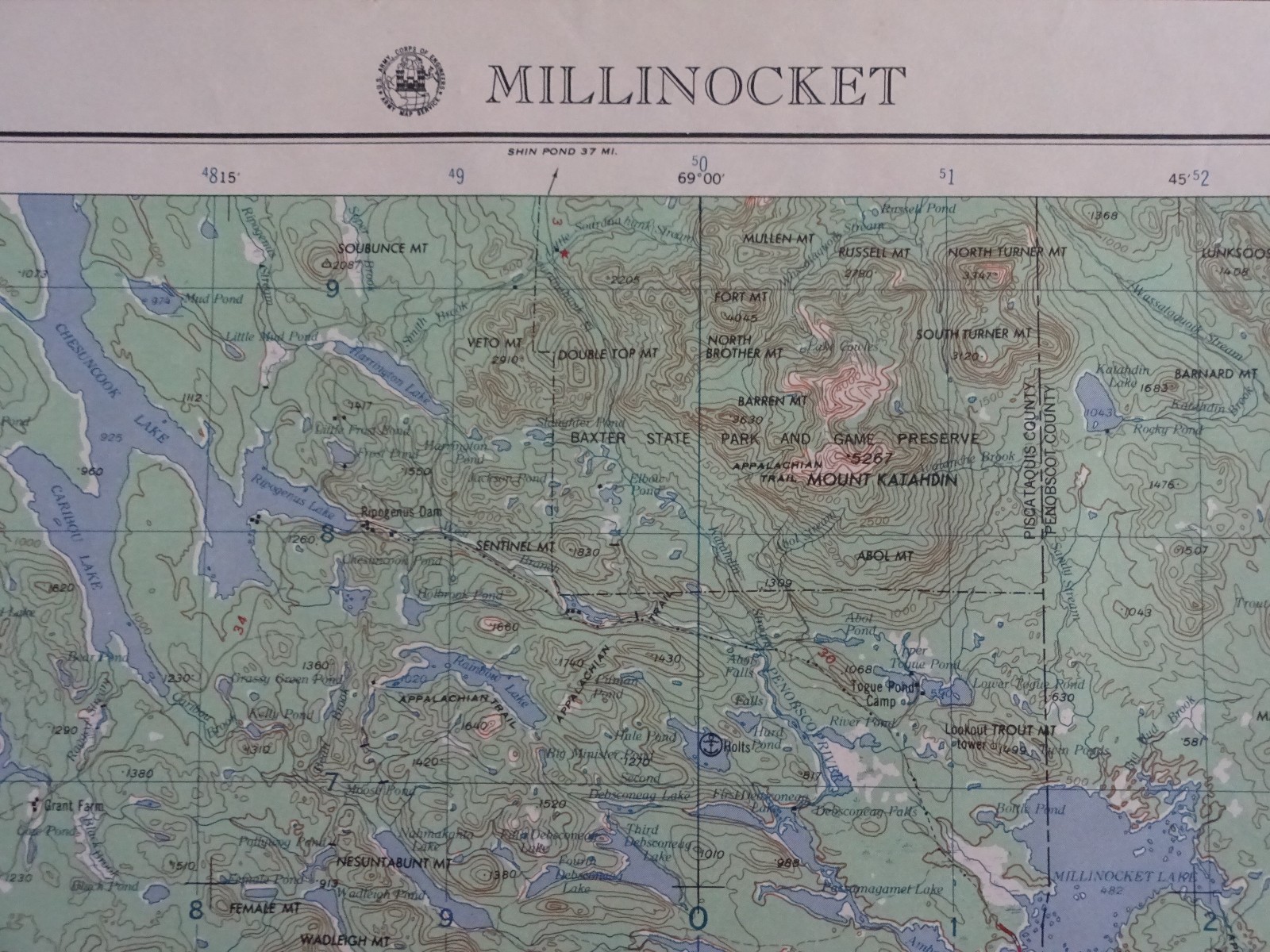 1954 - ANTIQUE Map of Millinocket, Maine- Topographic - US Army | eBay UK