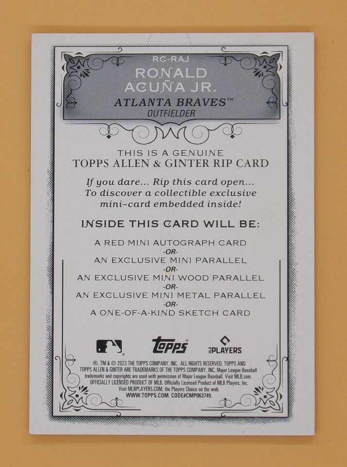 2023 Topps Allen and Ginter Ronald Acuna Jr. 063/199 Rip It Keep It ...