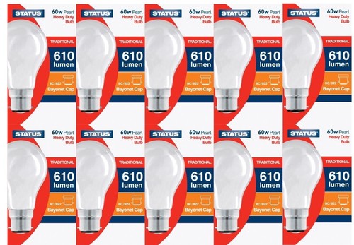 10 x STATUS/BELL 60W / 100W PEARL/CLEAR GLS LIGHT BULB BC/ BAYONET CAP ...