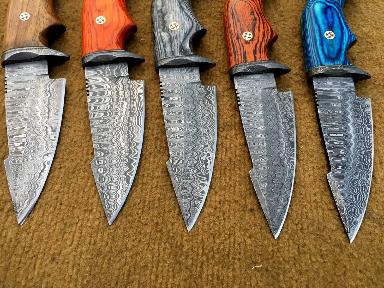 BOB CAT KNIVES custom hand made damascus steel hunting knives lot of 5 ...