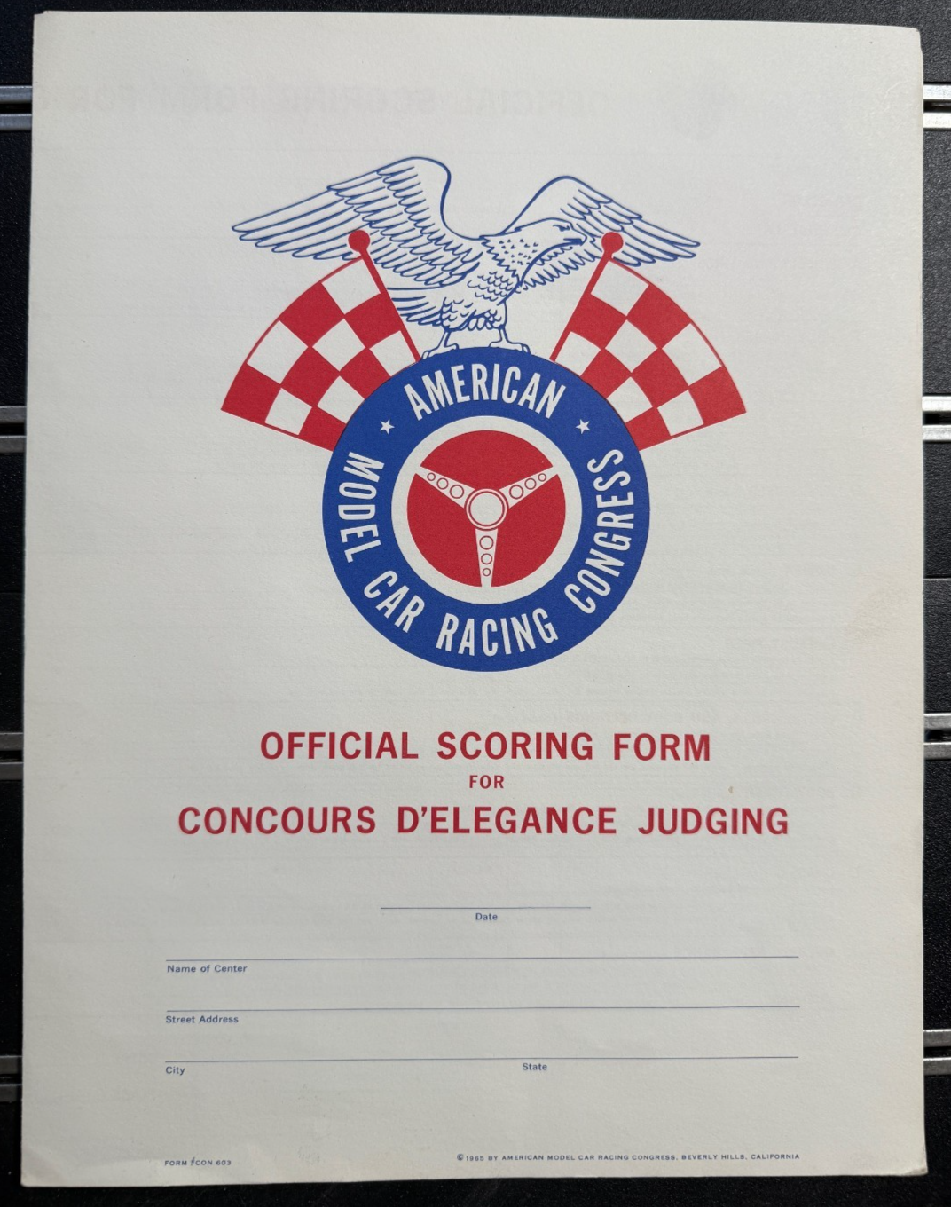 1/24 SLOT CAR RACING 1965 AMCRC OFFICIAL SCORING FORM CONCOURS D ...