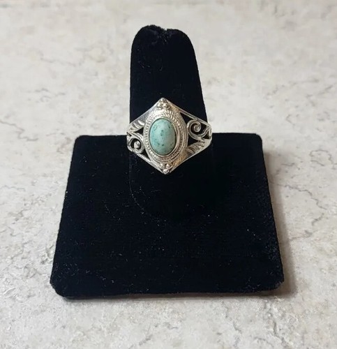 Size 8.75 925 Sterling Silver and blue Howlite Ring, Beautiful Floral ...