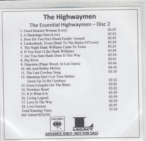 the highwaymen the essential highwaymen 2x cd promo johnny cash willie ...