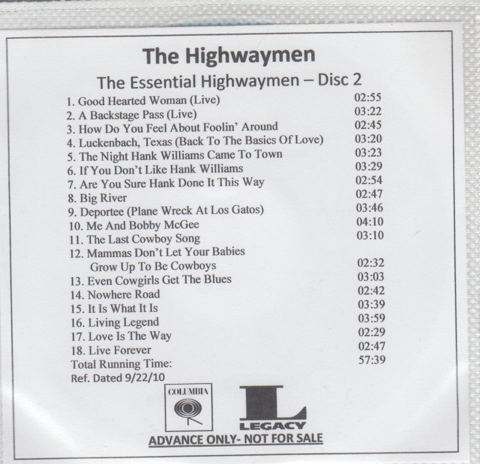 the highwaymen the essential highwaymen 2x cd promo johnny cash willie ...