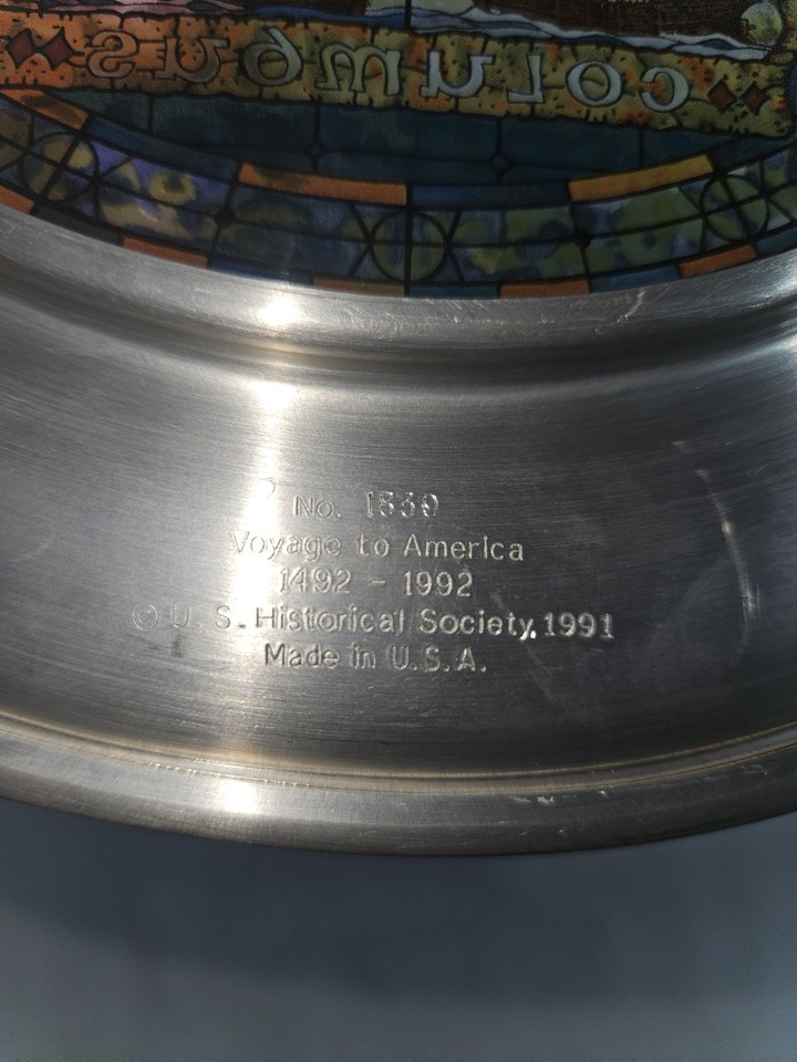 Christopher Columbus Quincentenary Plate. Stained Glass Pewter.. US ...