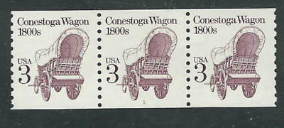 Scott #2252...3 Cent...Conestoga Wagon...5 Pl # Strips of 3...Dull Gum ...