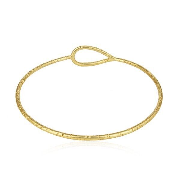 18K Yellow Gold Texture Sleek Loop Design Bangle Bracelet For ...