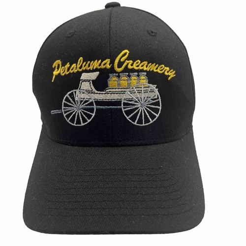 Petaluma Creamery Black Hat Cap w Embroidered Wagon Milk Cans Flex Fit S-M | eBay