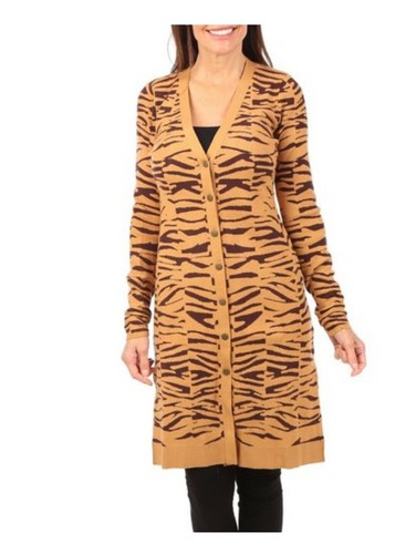 Belldini Women's Zebra Print Long Sleeve V-neck Cardigan Duster XL Tan ...