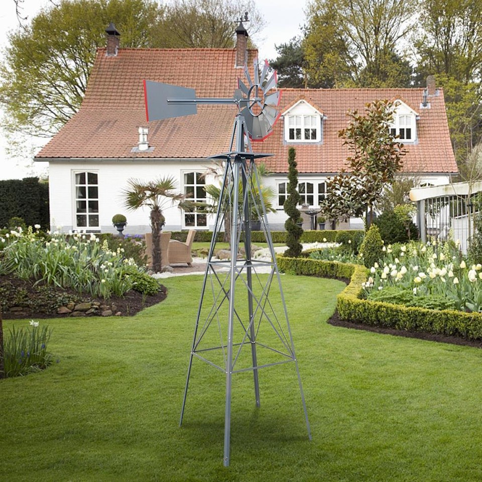 8ft Ornamental Outdoor Garden Windmill Weather Wind Vane-Galvanized w ...