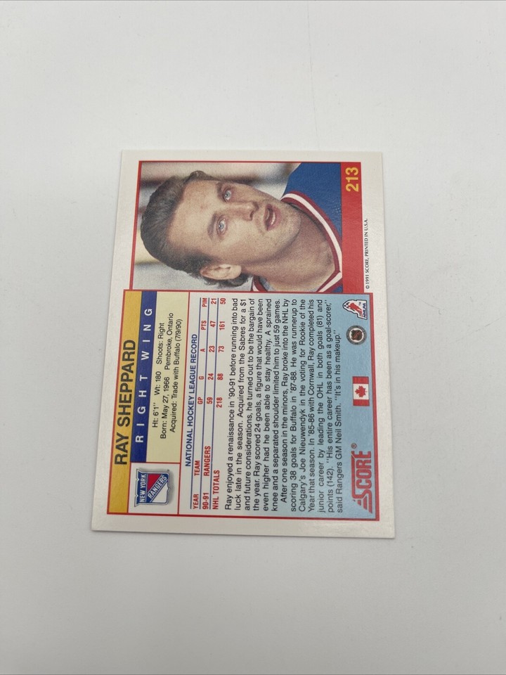 1991-92 Score Canadian Ray Sheppard Autographed Hockey Card #213 | eBay