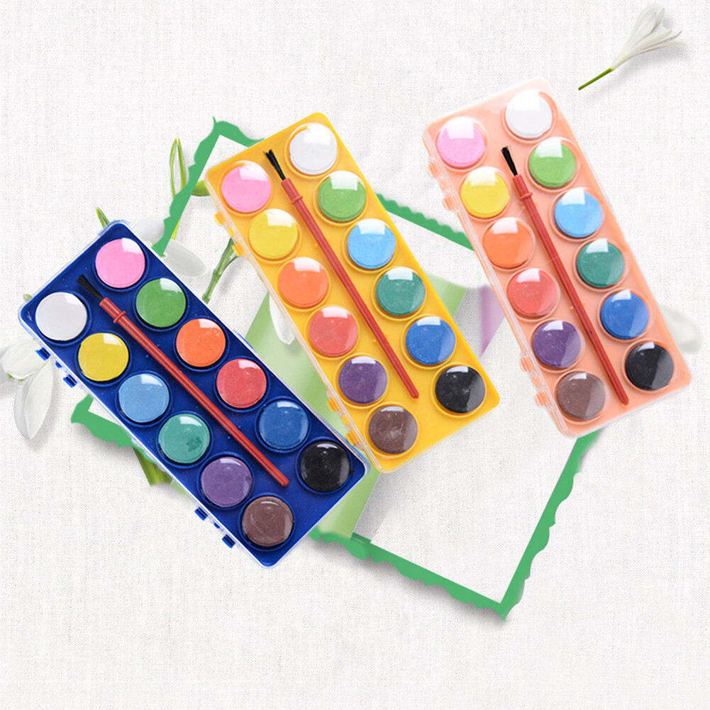 12 Colors Solid Watercolor Brush Set Kids Learning Drawing Pigment Tool ...