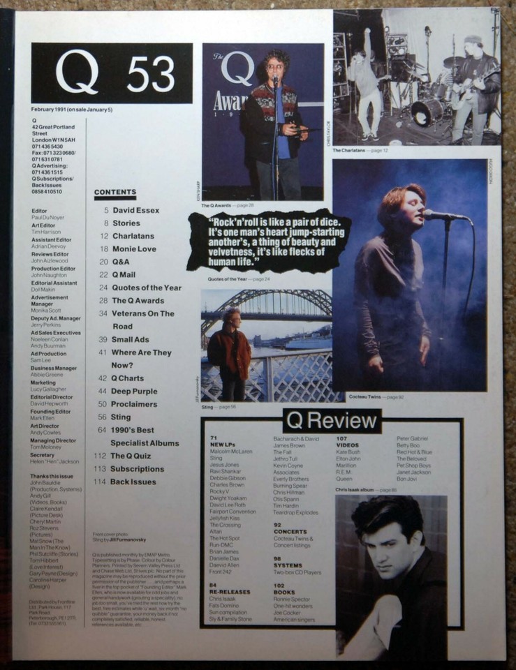 Q Magazine No.53 Feb 1991 Sting, Deep Purple, Charlatans, Proclaimers ...