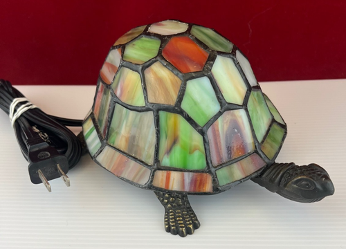 Vintage Stained Glass Tiffany Style Turtle Accent Table Lamp Night ...