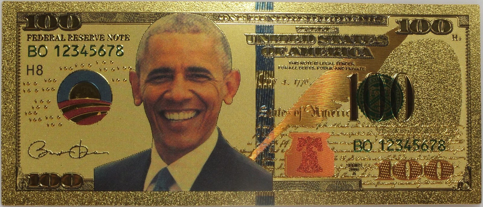 Barack Obama $100 Federal Reserve Note Novelty 24K Gold Foil Plated ...