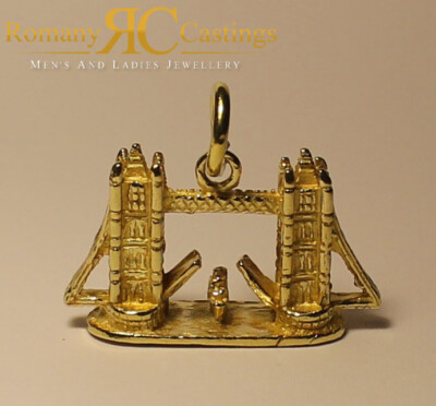 Tower Bridge Charm /Pendant in Jewellers Bronze Jump Ring 9ct Gold ...