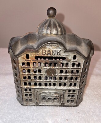 ANTIQUE CAST IRON BANK - AC WILLIAMS PENNY DOMED BANK BUILDING SMALL | eBay