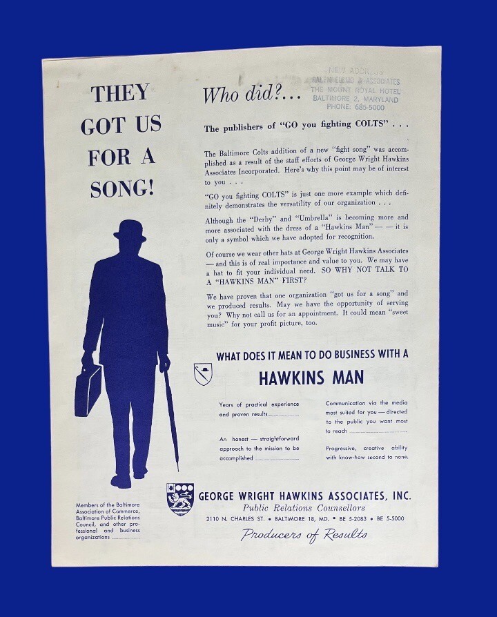 Vintage 1960 Baltimore Colts Go You Fighting Colts NFL Football Sheet ...