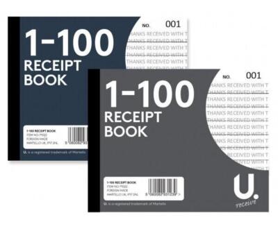 DUPLICATE RECEIPT BOOK Numbered Pages 1-100 + Sheet of Carbon Paper ...