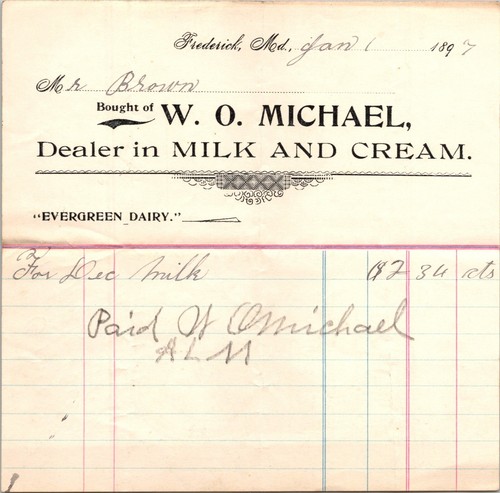 WO Michael Frederick MD 1897 Billhead Milk & Cream | eBay