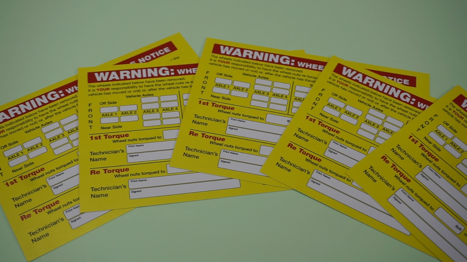 Wheel change notice tag, card, re-torque, tourque warning (50 cards ...