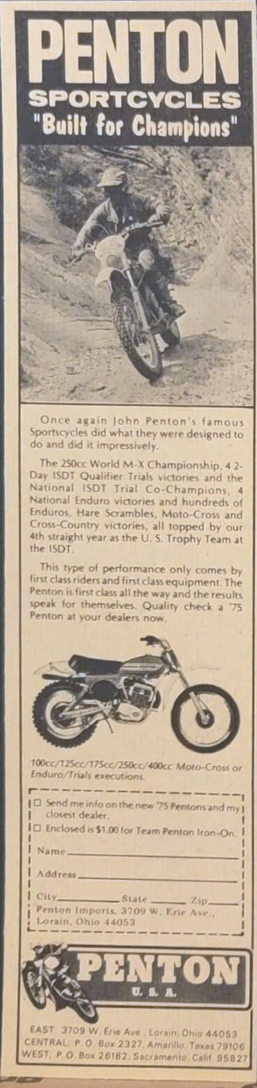 1975 Penton Motorcycle Print Ad John Penton 250 MX Champion ISDT | eBay